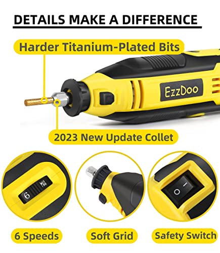 EzzDoo Electric Chainsaw Sharpener Kit with TITANIUM-PLATED Diamond Bits - High-Speed Chain saw Sharpener Tool and 4 Sizes High Hardness Sharpening Wheels For All Chainsaw Chains