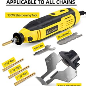 EzzDoo Electric Chainsaw Sharpener Kit with TITANIUM-PLATED Diamond Bits - High-Speed Chain saw Sharpener Tool and 4 Sizes High Hardness Sharpening Wheels For All Chainsaw Chains