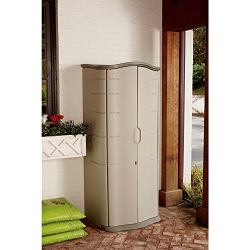 RubbermaidRubbermaid Vertical Resin Weather Resistant Outdoor Storage Shed, 2x2.5 ft, Olive and Sandstone & Keter City 30 Gallon Resin Deck Box for Patio Furniture, Pool Accessories, and Storage