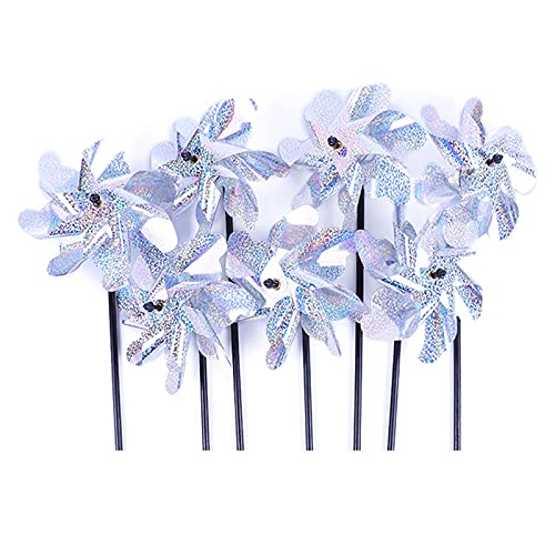 yidexin 10 PCS Bird Repellent Silver Laser Reflective 6pcs for Garden Decoration Outdoor Disperse The Windmill