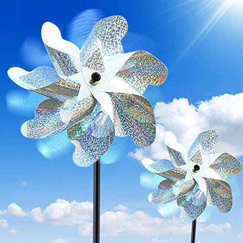 yidexin 10 PCS Bird Repellent Silver Laser Reflective 6pcs for Garden Decoration Outdoor Disperse The Windmill