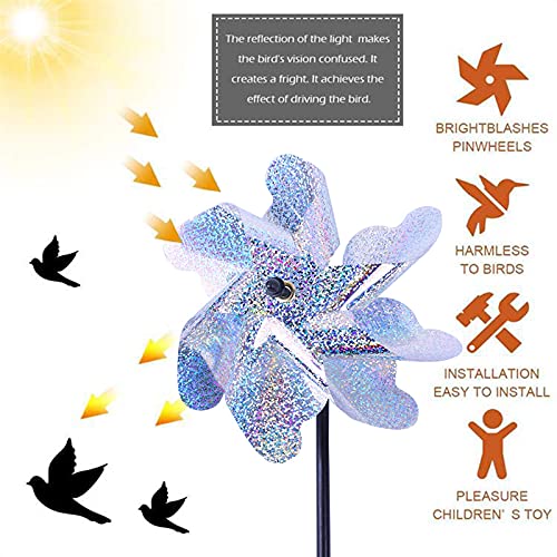 yidexin 10 PCS Bird Repellent Silver Laser Reflective 6pcs for Garden Decoration Outdoor Disperse The Windmill