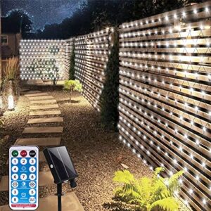 iknhyeg outdoor net lights solar powered mesh lights 11.8 x 4.9ft garden tree lights solar outside bushes lights waterproof with 8 modes timer for curtain,balcony,gazebo(white)