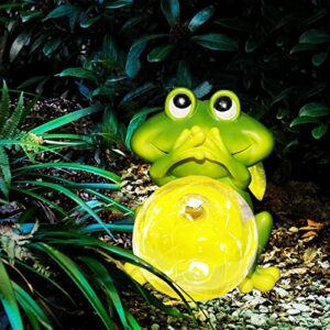 ANGMLN Garden Frog Decor Figurines, Solar Lights Outdoor Decorative Waterproof Cute Garden Sculptures & Statues for Patio Yard Lawn Clearance Ornaments