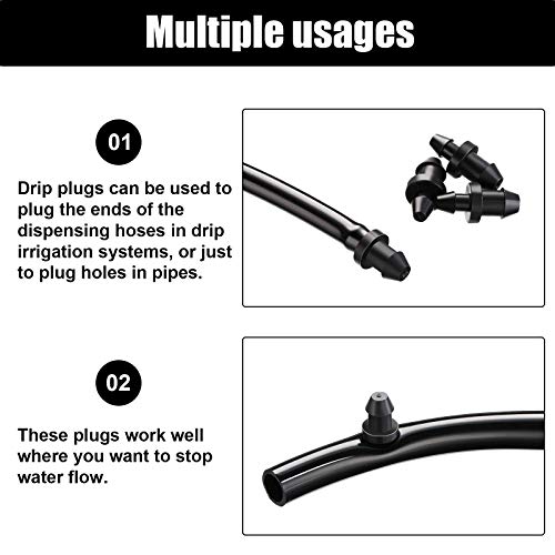 300 Pieces Drip Irrigation Plugs Drip Irrigation 1/4 Inch Tube Closure Goof Hole Plugs Irrigation Stopper for Home Garden Lawn Supplies, Black