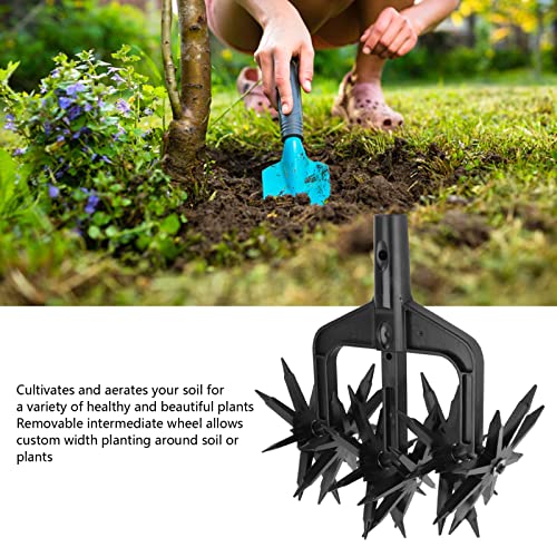 Fewb Rotary Cultivator Tiller, 2 in 1 Handheld Garden Rotary Tiller Cultivator with Detachable Tines, Manual Lawn Aerator Reseeding Grass Soil Mixing Seed Planting Tool for Cultivate Easily