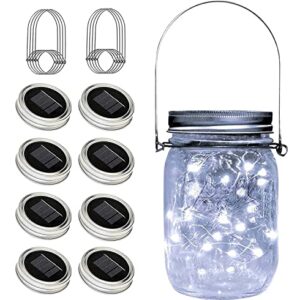 Ostritec Solar Mason Jar Lights Lids, 8 Pack 30 Led Fairy Lights(Jars Not Included), Outdoor Hanging Mason Jar Solar Lights, Fairy in a Jar Solar Firefly Lights for Patio Garden Table Decor