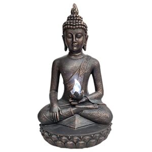 chrui solar outdoor meditating buddha statue, 13 inch tall antique polyresin statuary- home & outdoor decor for garden, patio, deck, porch – yard art decoration