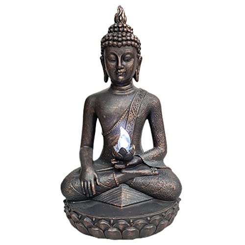 CHRUI Solar Outdoor Meditating Buddha Statue, 13 Inch Tall Antique Polyresin Statuary- Home & Outdoor Decor for Garden, Patio, Deck, Porch - Yard Art Decoration