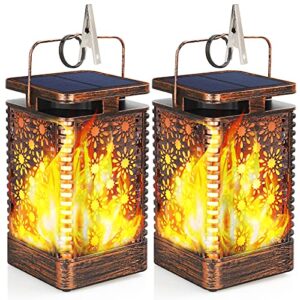 solar lanterns outdoor, solar lights realistic flickering flames, waterproof outdoor hanging lantern, solar powered lantern, auto on-off, outdoor decorative lantern for umbrella, patio, yard, garden