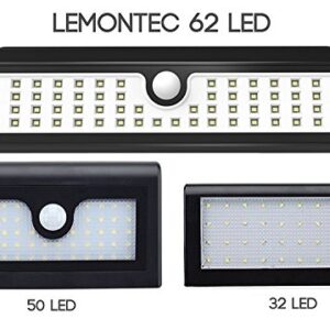 Lemontec Solar Lights, 62 LED Wall Solar Light Outdoor Security Lighting Nightlight with Motion Sensor Detector for Garden Back Door Step Stair Fence Deck Yard Driveway, 2 Pack