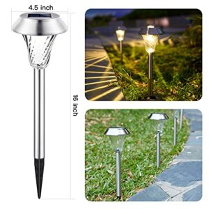 8 Pack Solar Pathway Lights Outdoor - Super Bright 3000K Solar Garden Lights with Sunshine Mark Shadowing, Waterproof Stainless Steel LED Landscape Lights for Lawn Yard Walkway Decor, Silver