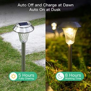 8 Pack Solar Pathway Lights Outdoor - Super Bright 3000K Solar Garden Lights with Sunshine Mark Shadowing, Waterproof Stainless Steel LED Landscape Lights for Lawn Yard Walkway Decor, Silver