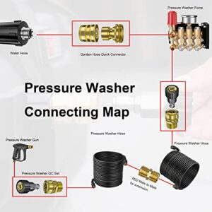 POHIR 3/8 Inch Pressure Washer Hose 25 FT with Adapter Set, 4800PSI Hot and Cold Water Max 248°F，Pressure Washer Garden Water Hose Adapter 14 Pack Full Set, 3/8 Power Washer Quick Disconnect Kit