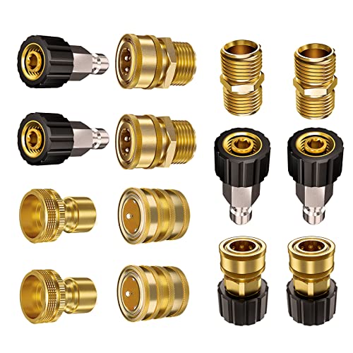 POHIR 3/8 Inch Pressure Washer Hose 25 FT with Adapter Set, 4800PSI Hot and Cold Water Max 248°F，Pressure Washer Garden Water Hose Adapter 14 Pack Full Set, 3/8 Power Washer Quick Disconnect Kit