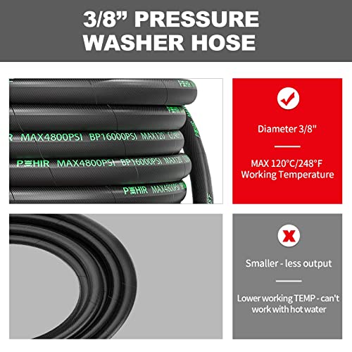 POHIR 3/8 Inch Pressure Washer Hose 25 FT with Adapter Set, 4800PSI Hot and Cold Water Max 248°F，Pressure Washer Garden Water Hose Adapter 14 Pack Full Set, 3/8 Power Washer Quick Disconnect Kit