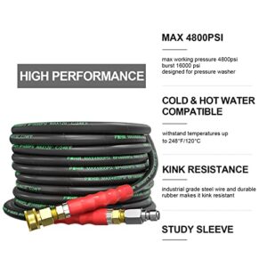 POHIR 3/8 Inch Pressure Washer Hose 25 FT with Adapter Set, 4800PSI Hot and Cold Water Max 248°F，Pressure Washer Garden Water Hose Adapter 14 Pack Full Set, 3/8 Power Washer Quick Disconnect Kit