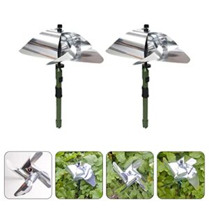 Happyyami 2pcs Reflective Pinwheels with Stakes Bird Blinder Deterrent Windmill Scare Birds Device Away Sparkly Pin Wheel for Garden Outdoor Farm Yard Decoration