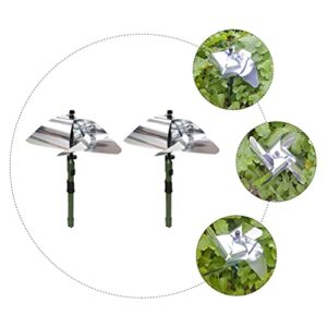 Happyyami 2pcs Reflective Pinwheels with Stakes Bird Blinder Deterrent Windmill Scare Birds Device Away Sparkly Pin Wheel for Garden Outdoor Farm Yard Decoration