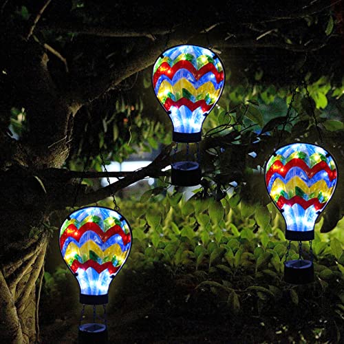 SUBOLO Hanging Solar Lantern Outdoor Garden Metal Glass Hot Air Balloon Shape LED Light Solar Powered Waterproof Landscape Table Lamp for Patio, Yard and Pathway - 1 Pc