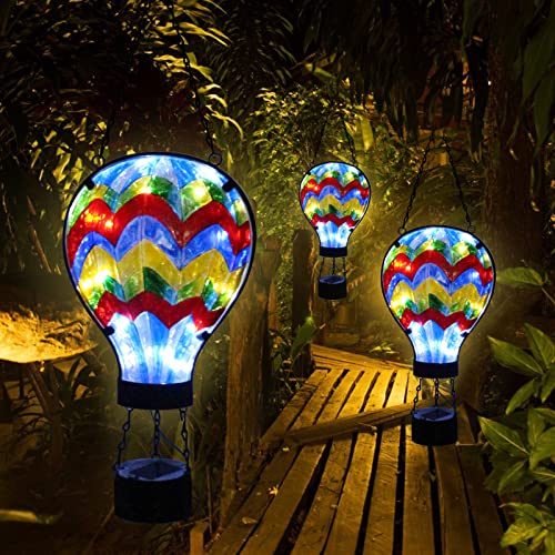 SUBOLO Hanging Solar Lantern Outdoor Garden Metal Glass Hot Air Balloon Shape LED Light Solar Powered Waterproof Landscape Table Lamp for Patio, Yard and Pathway - 1 Pc