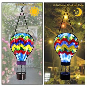 SUBOLO Hanging Solar Lantern Outdoor Garden Metal Glass Hot Air Balloon Shape LED Light Solar Powered Waterproof Landscape Table Lamp for Patio, Yard and Pathway - 1 Pc