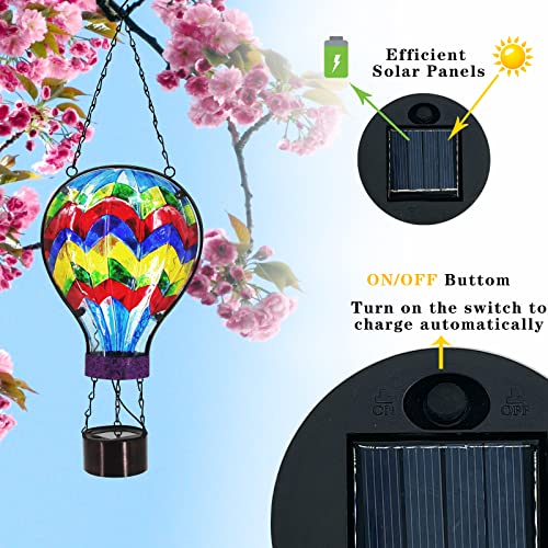 SUBOLO Hanging Solar Lantern Outdoor Garden Metal Glass Hot Air Balloon Shape LED Light Solar Powered Waterproof Landscape Table Lamp for Patio, Yard and Pathway - 1 Pc