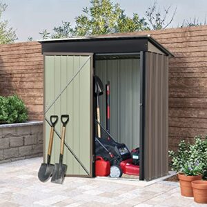 5ft wx3ft. l garden shed, us stock metal lean-to storage shed with lockable door and tool cabinet for backyard, lawn, garden, brown