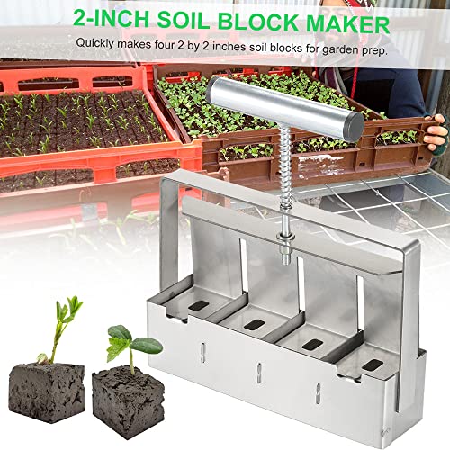 Irfora Handheld Soil Blocker 2-Inch Soil Block Maker Soil Blocking Tool with Dibbles Dibbers for Garden Prep