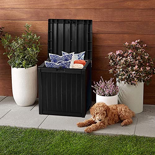 Patiomore 51 Gallon Deck Box Resin Outdoor Storage Box for Gardening Tools, Patio Cushions & Pillows, Pet Stuff and Pool Accessories, Black