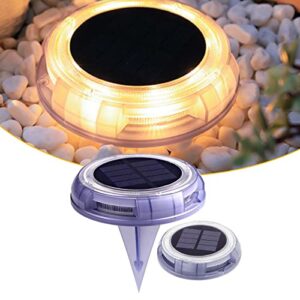 lilonzon waterproof solar garden deck light waterproof solar disk led yard lights outdoor garden landscape ground lighting for yard lawn patio pathway walkway (warm white, 1)