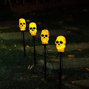 Halloween Decoration Lights Skull Stake Lights Halloween Lights String, 6FT x 4 LED Waterproof Skeleton Skull Pathway Lights for Garden Yard Tree Halloween Outdoor Indoor Decor, Lawn Props