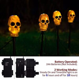 Halloween Decoration Lights Skull Stake Lights Halloween Lights String, 6FT x 4 LED Waterproof Skeleton Skull Pathway Lights for Garden Yard Tree Halloween Outdoor Indoor Decor, Lawn Props