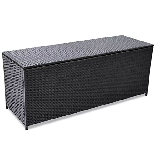 INLIFE Garden Storage Box,Poly Rattan Storage Cabinet with Lining,Garden Organizer for Patio, Lawn, Backyard, Outdoor 59"x19.7"x23.6"