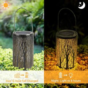 Solar Lanterns Outdoor Waterproof, 2 Pack LED Hanging Lanterns Solar Powered with Handle Waterproof, Decorative Retro Metal Solar Light for Table Garden Patio Yard Pathway Walkway Tree Fence Christmas