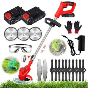 electric cordless weed wacker with 3type blades, string trimmer edger lawn mower grass brush cutter kit pruning cutter garden tools, weed eater trimmer for lawn,yard,garden,bush pruning&trimming