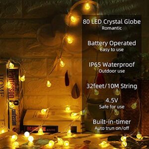 Cosumina 33 FT 80 LED Battery Operated Globe Ball String Lights Fairy String Lights Decor for Bedroom Patio Indoor & Outdoor Party Wedding Christmas Tree Garden Lawn Landscape with Remote Warm White