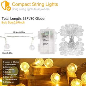 Cosumina 33 FT 80 LED Battery Operated Globe Ball String Lights Fairy String Lights Decor for Bedroom Patio Indoor & Outdoor Party Wedding Christmas Tree Garden Lawn Landscape with Remote Warm White