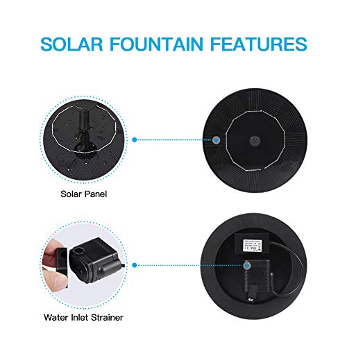 Entcook Solar Fountain Pump for BirdBath,Mini Floating Solar Fountain with 4 Nozzles,1W,Floating Fountain for Ponds,Garden,Fish Tank,Outdoor and Aquarium,No Battery Required(5.3 * 5.3 * 1.5inch)