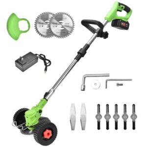 cordless string trimmer weed wacker 24v brush cutter battery powered 4.0ah foldable weed eater with wheels for lawn garden pruning & trimming