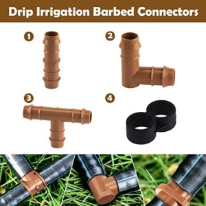 28PCS 1/2 in Drip Irrigation Fittings Kit, Irrigation Tubing Parts, Barbed Connector Include 10 Couplings, 6 Tees, 6 Elbows, 6 End Caps, Drip Line Connectors for Garden Drip or Sprinkler System