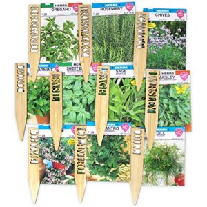 window garden herb seeds – 10 popular varieties for indoor or outdoor planting, growing. attractive markers and quality seed – basil parsley dill oregano rosemary chives mint sage thyme cilantro.