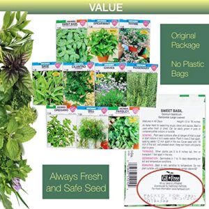 Window Garden Herb Seeds - 10 Popular Varieties for Indoor or Outdoor Planting, Growing. Attractive Markers and Quality Seed - Basil Parsley Dill Oregano Rosemary Chives Mint Sage Thyme Cilantro.