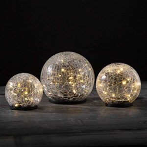 Solar Gazing Ball Light - 4 Inch Diameter Small Globe, Waterproof for Outdoor Use, Crackle Glass, Warm White LED Fairy Lights, Dusk to Dawn Timer, Garden/Pathway Decoration - Battery Included