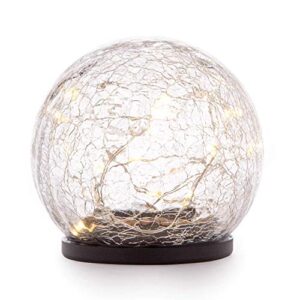 Solar Gazing Ball Light - 4 Inch Diameter Small Globe, Waterproof for Outdoor Use, Crackle Glass, Warm White LED Fairy Lights, Dusk to Dawn Timer, Garden/Pathway Decoration - Battery Included