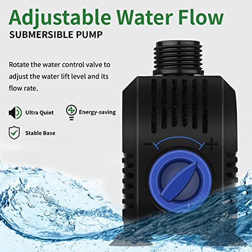 Fountain Pond Submersible Water Pump: 45W 660GPH Adjustable Quiet Outdoor Pump with 2 Nozzles 32ft Power Cord for Small Garden Aquarium Circulation Hydroponics Statuary