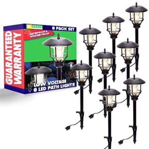 greenlighting low voltage outdoor lights – modern vintage path stake lights – walkway lights, garden and lawn lights, landscape lighting – waterproof, rust-resistant (8 pack)