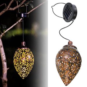 huidao hanging solar lights outdoor waterproof decorative solar garden lantern led hanging metal olive shape lamp for garden patio yard lawn path decor (hanging style)