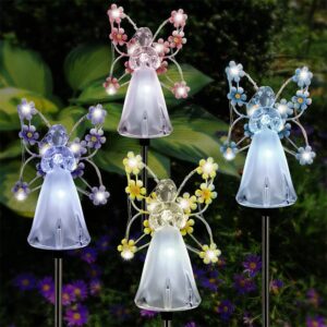 soputry waterproof solar angel lights, 2023 new solar angel garden stake lights, solar powered decorative light for garden yard patio cemetery grave decorations (yellow)