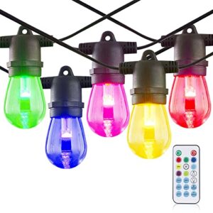 ipstank outdoor string light, 50ft s14 rgb color changing low voltage, 15 waterproof and shatterproof led bulbs, linkable, remote control,patio, garden light